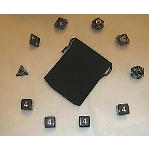 Smoke Black RPG D&D Dice Set: 7 + 3d6 = 10 polyhedral die plus bag! by Dave's Dice