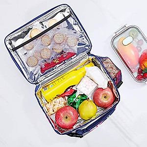 Amersun Kids Lunch Bag, Insulated School Lunch Bag with Padded Liner Keeps Food Warm Cold Longer Time,Thermal Travel Office Lunch Cooler for Teen Girls-2 Pocket,Blue Rose