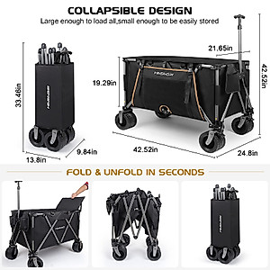 HASAGEI Collapsible Wagon Cart Outdoor 8.48 Cubic Feet Folding Utility Wagon 330 lbs Capacity Heavy Duty Beach Wagon with Big Wheels for Camping Beach Garden