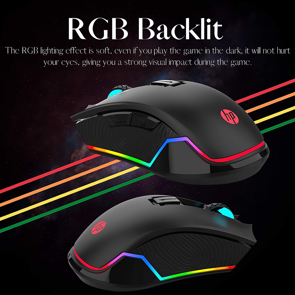 HP Wired Gaming Mouse LED RGB Backlit Adjustable 6200 DPI 6 Programmable Buttons Ergonomic USB Mice for Gamers
