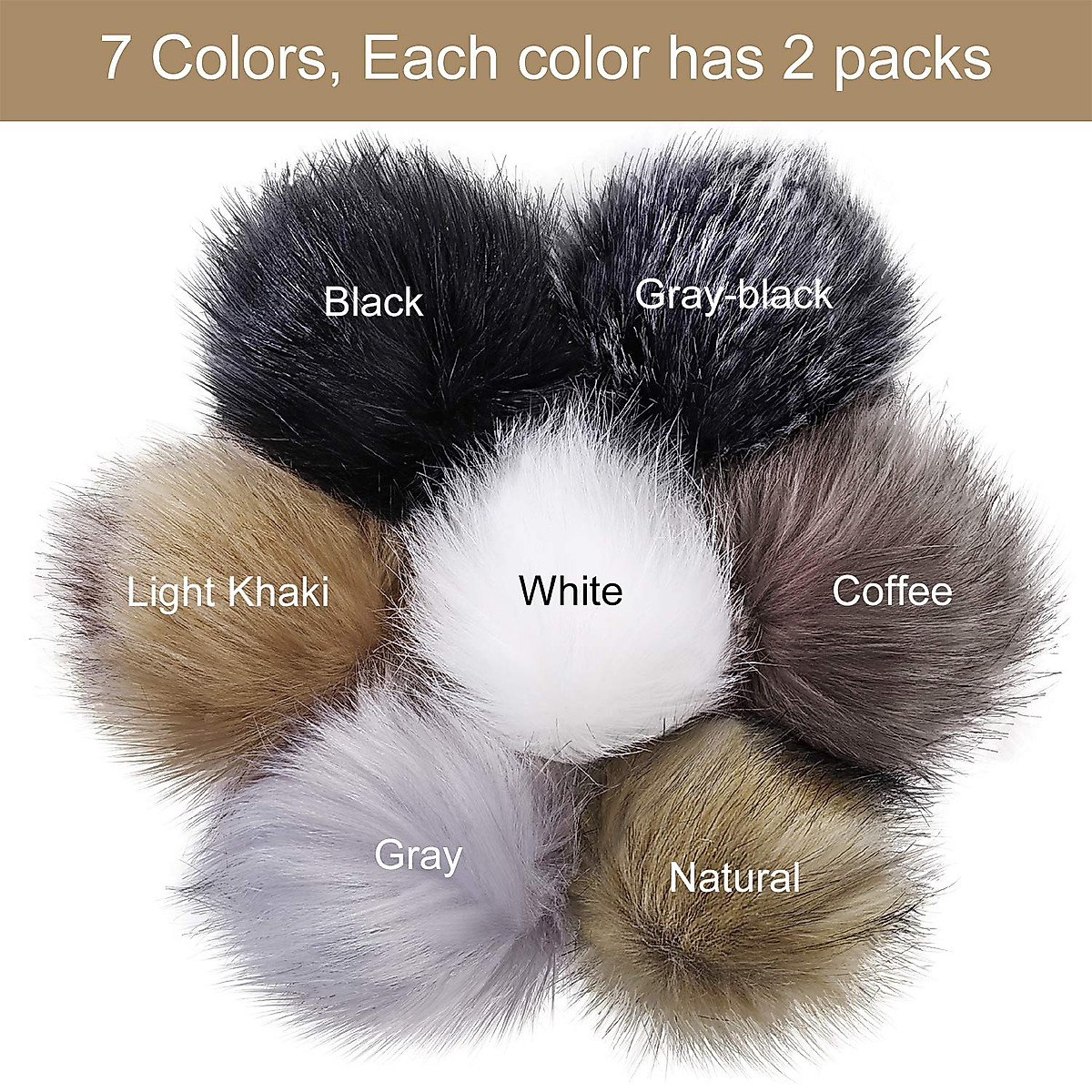 Tatuo DIY Faux Fur Pom Poms Ball with Press Button Removable Fluffy Pompom for Knitting Hats Shoes Scarves Bag Accessories (Neutral Color, 14)