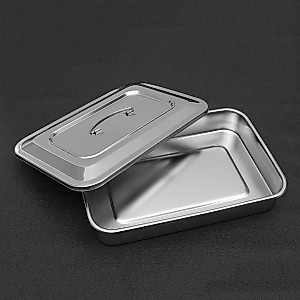 Stainless Steel Instrument Tray Organizer Holder with Lid & Handle Grip 12"x8"x2"