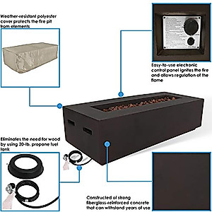 Sunnydaze 56-Inch Fiberglass Propane Gas Fire Pit Table with Lava Rocks - 55,000 BTU - Weather-Resistant Cover - Brown
