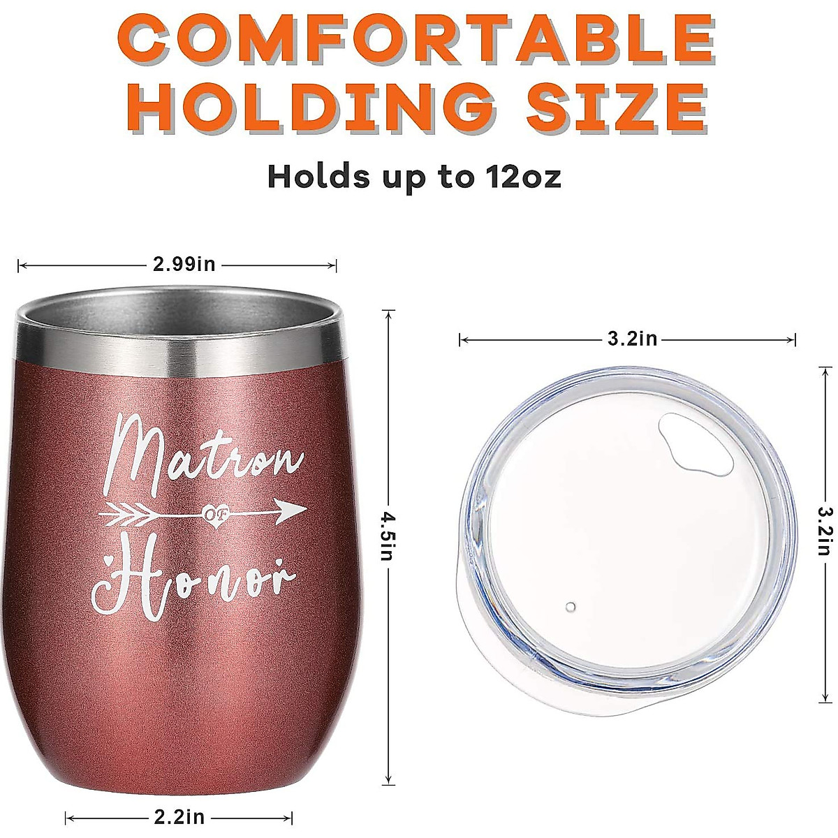 Deutrnew Matron of Honor Stainless Steel Wine Tumblers -Bachelorette Party Gifts for Bride-12 OZ Insulated Mugs with Lid for Bride to be -Bridal Shower Proposal Gifts (Champagne)