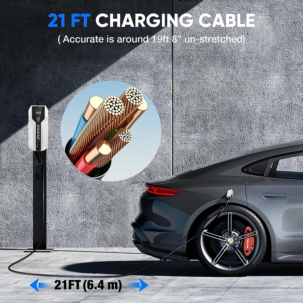 EV101 Portable EV Charger Level 1+2, 8/10/13/16 Amp Adjustable Electric Car Charger, 110V-240V 3.5KW 20 ft Plug-in Hybrid EV Charger