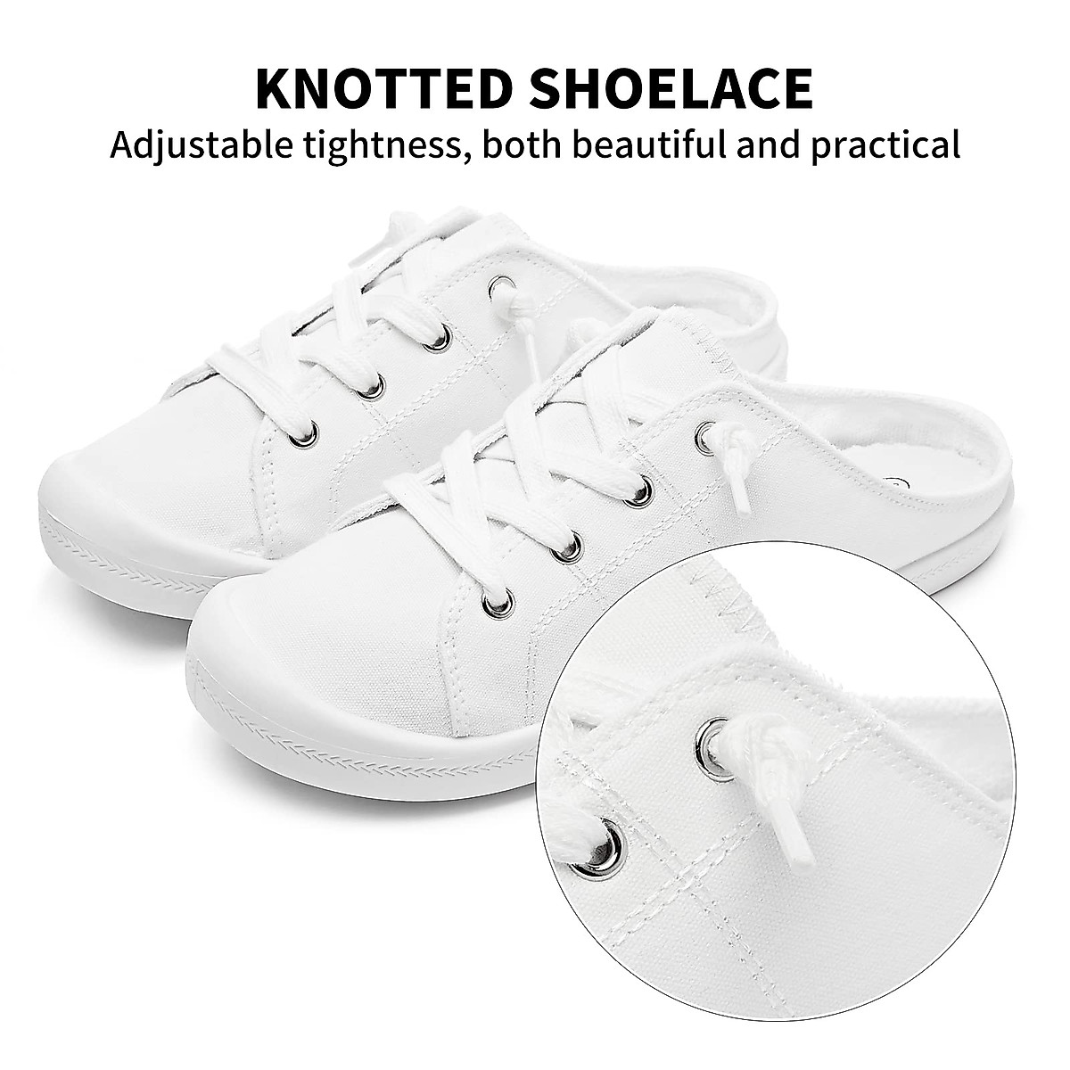 Womens Canvas Mule Sneakers,Memory Foam Backless Sneakers,Casual Slip on Shoes for Women(New White.US7)