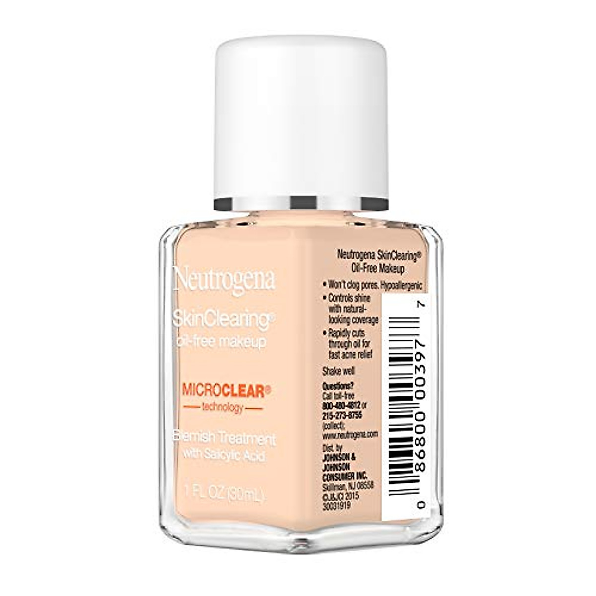 Neutrogena SkinClearing Oil-Free Acne and Blemish Fighting Liquid Foundation with .5% Salicylic Acid Acne Medicine, Shine Controlling Makeup for Acne Prone Skin, 40 Nude, 1 fl. Oz