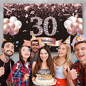 Trgowaul 30th Birthday Decorations for Women Rose Gold 30 & Fabulous Backdrop Banner 43.3 X 70.8 inches Happy Birthday Party Suppiles Photography Supplies Background 30th Birthday Decoration for her