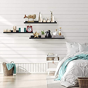 Lavezee 47 Inch + 36 Inch Black Floating Wall Ledge Shelves Set of 3