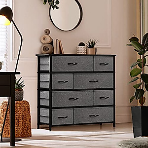 Sorbus Dresser for Bedroom with 8 Drawers - Tall Chest Storage Tower Unit, for Closet, Hallway, Nursery, Entryway Furniture Organization - Steel Frame, Wood Top Easy Pull Bins (Dark Grey)