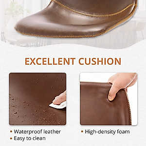 LUE BONA Bar Stools Set of 3, 24" ALX Faux Leather Barstools, Modern Counter Height Stools with Back and Metal Legs, Armless Counter Chairs for Kitchen Island, Brown