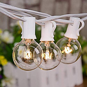 Romasaty G40 100FT Globe String Lights with 102 Clear Bulbs Indoor Outdoor Patio, Market, Cafe, Garden, Birthday, Wedding Backyard String Lights-5 Watt/120 Voltage/E12 Base -White Wire