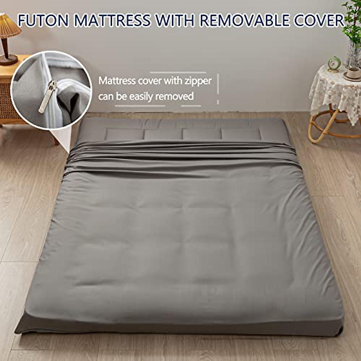 MAXYOYO Japanese Tatami Mattress - Roll Up Foldable Floor Bed for Adults & Guests, King Size, Dark Grey