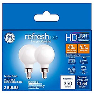 Ge Lighting 45715 4 Watt E12 G16.5 Frosted Daylight Led Dimmable Refresh Hd Light Bulbs 2 Count
