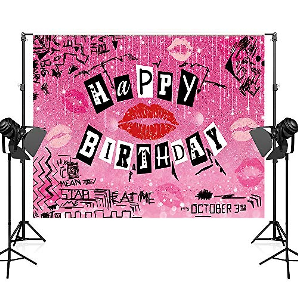 Maijoeyy 7x5ft Mean Girls Party Decoration Burn Book Teen Girls Y2K Happy Birthday Backdrop Rose Pink Glitter Early 2000s Sweet 16th 18th Birthday Backdrops for Party