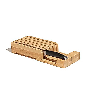 Bamboo Knife Block and In-Drawer Storage, Display Stand and Organizer, Holds to Five 8 Inch Knives, Hand Finished Sustainable Bamboo - 13.78 L x 5.4 W x 2.1 H Inches, Knives Not Included Gen 2