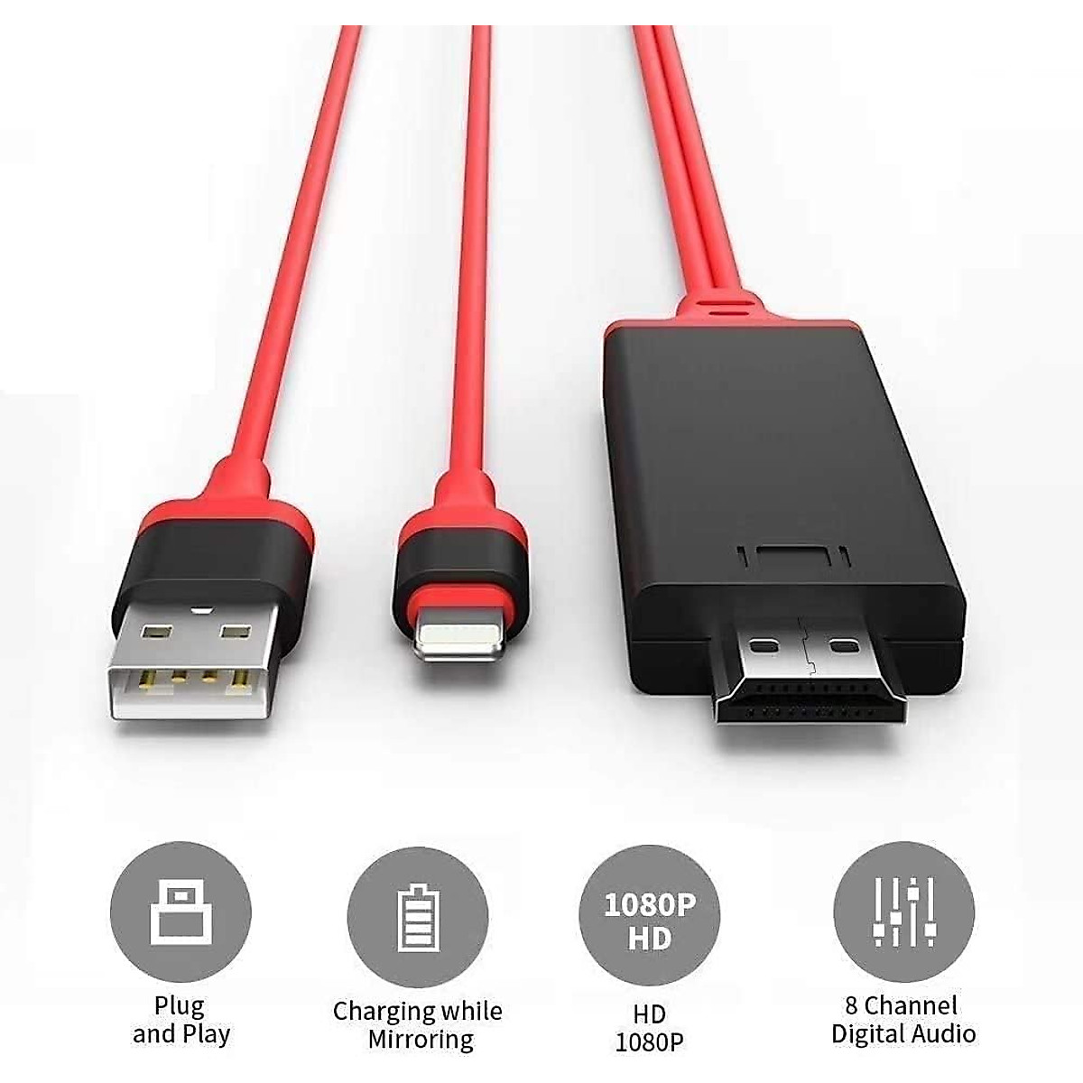 [Apple MFi Certified] Lightning to HDMI Cable Adapter Compatible with iPhone, 1080P Digital Sync Screen Audio&Video Adapter with Charge Port Connector to HD TV/Projector/Monitor Support OS