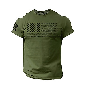 Rogue Style American Flag Shirt with Bible Verse – Patriotic Shirts for Men (Army Green, Large)