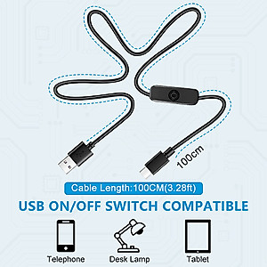 ELECTOP USB Charging Switch Cable, USB A to USB C,USB Type C Fast Charge Cable with ON/Off Switch,Compatible with Raspberry Pi 4 B, USB Desk Lamp/Fan, LED Strip String, Easy Start/Reboot(2 Pack)