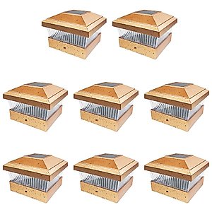 iGlow 8 Pack Copper Outdoor Garden 5 x 5 Solar LED Post Deck Cap Square Fence Light Landscape Lamp PVC Vinyl Wood Bronze