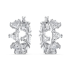 SWAROVSKI Matrix Small Hoop Earrings, Clear Triangle-Cut Crystals in a Rhodium Finish Setting, Part of the Swarovski Matrix Collection