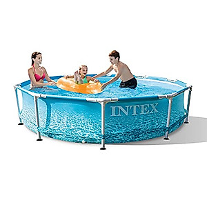 Intex 28207EH 10 Feet x 30 Inch Rust Resistant Steel Metal Frame Outdoor Backyard Above Ground Circular Beachside Swimming Pool with Filter Pump