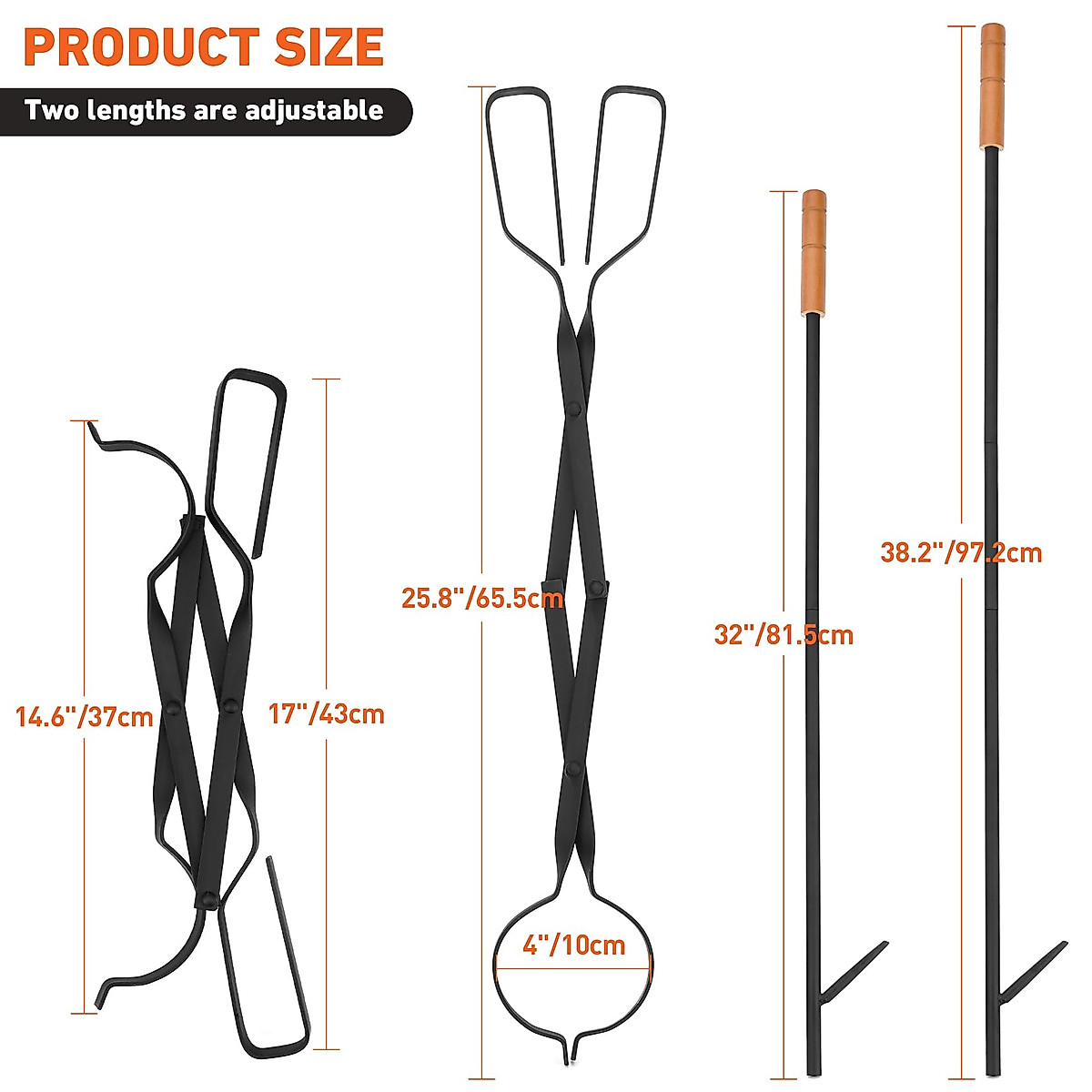 Heavy Duty Fire Tong and Blow Fire Poker Stick Set with Handbag, Fireplace Poker Grabber with Blow, firewood Grabber Tool for Wood-Burning Fire Pit or Fireplace Bonfire Indoor Outdoor use