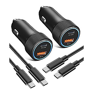 USB C Car Charger 2-Pack, Eversame 36W PD3.0 & QC3.0 Dual USB Fast Car Charger Adapter for Samsung Galaxy S22/S21/Google Pixel 6/iPhone 14/14 Pro Max/14 Pro/14 Plus/13/12/iPad Pro-6FT C-C Cable-Black