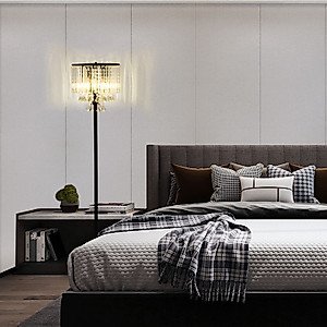 Beaysyty Floor Lamp - Modern Standing Lamp with Foot Pedal,Crystal Stand Up Lights for Living Room, Bedroom, Office, Contemporary LED Black Tall Pole Light Indoor - 3 Lights