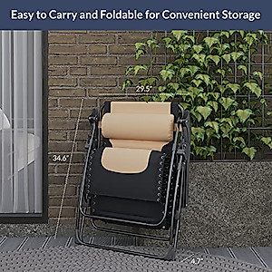 BELLEZE Oversized Zero Gravity Chair Set of 2, XL Padded Recliner Folding Adjustable Outdoor Patio Lounge Chair with Headrest, Cup Holder, Side Tray for Lawn, Camping, Backyard - Tan