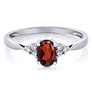 Gem Stone King 14K White Gold Red Garnet and Diamond Engagement Ring For Women (0.56 Cttw, Gemstone Birthstone, Available In Size 5, 6, 7, 8, 9)