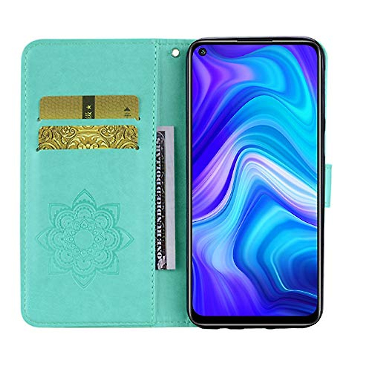 COTDINFORCA Compatible with Xiaomi Redmi Note 9 Case Glitter Wallet Case Leather with Card Slots Flip Case for Women Crystal Owl Embossing Shockproof Case for Xiaomi Redmi Note 9 Green YK