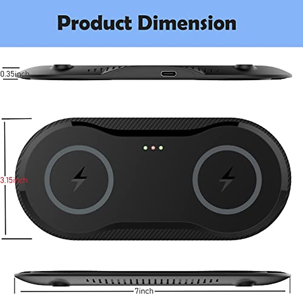 2 in 1 30W Fast Wireless Charger, Wireless Charging Pad, Dual 15W Wireless Charging Station for Samsung iPhone AirPods Type C Cable Included, Black