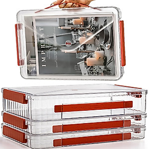 Mezchi Set of 3 Portable Paper Storage Box Organizer, 9" X 14" Clear Plastic File Storage Box with Lids, Stackable Document Box Project Case for Organizing A4 File Paper, School Supply, Craft