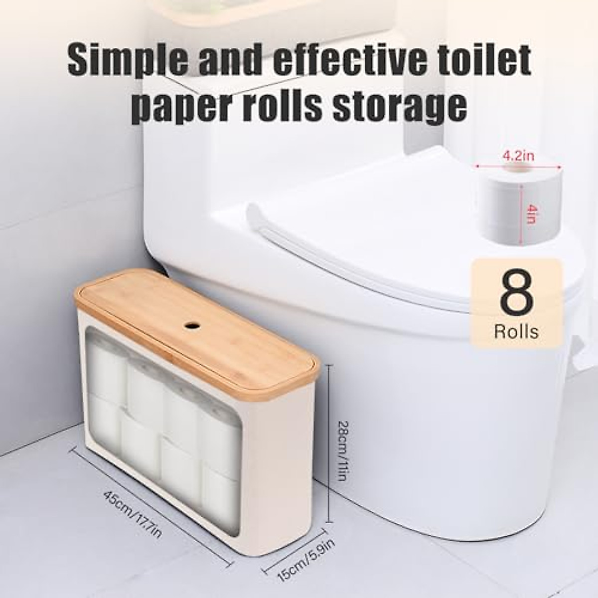 Wooha Toilet Paper Storage,Toilet Paper Organizer for Bathroom,Bamboo Storage Basket,Toilet Paper Organizer Basket，Collapsible Toilet Paper Bucket，Suitable for Bathroom Tissue Storage (White, Large)