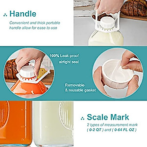 4 Pack 64 Oz Heavy Duty Glass Milk Bottle with Reusable Airtight SCREW LID, 2 Qt Glass Water Bottle with 2 Exact Scale Lines - Glass Milk Jug Pitcher - 1/2 Gal Juice Bottles(Extra 2 Lid AND 6 Handle)