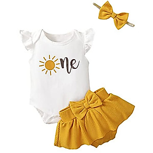 Aslaylme Baby Girl 1st Birthday Outfit First Birthday Clothes One Year Old Birthday Sun Skirt Set (Sun,12-18 Months)
