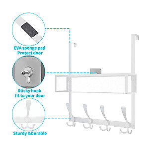 Kaiferty Over The Door Hooks Organizer,Over Door Hanger Towel Rack Mesh Basket with 12 Hooks,Back of Door Storage Organizer for Bedroom,Bathroom,Kitchen,Office(White)