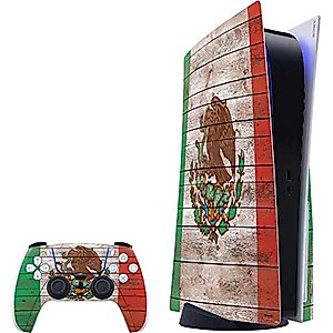 Skinit Decal Gaming Skin Compatible with PS5 Bundle - Mexican Flag Dark Wood Design