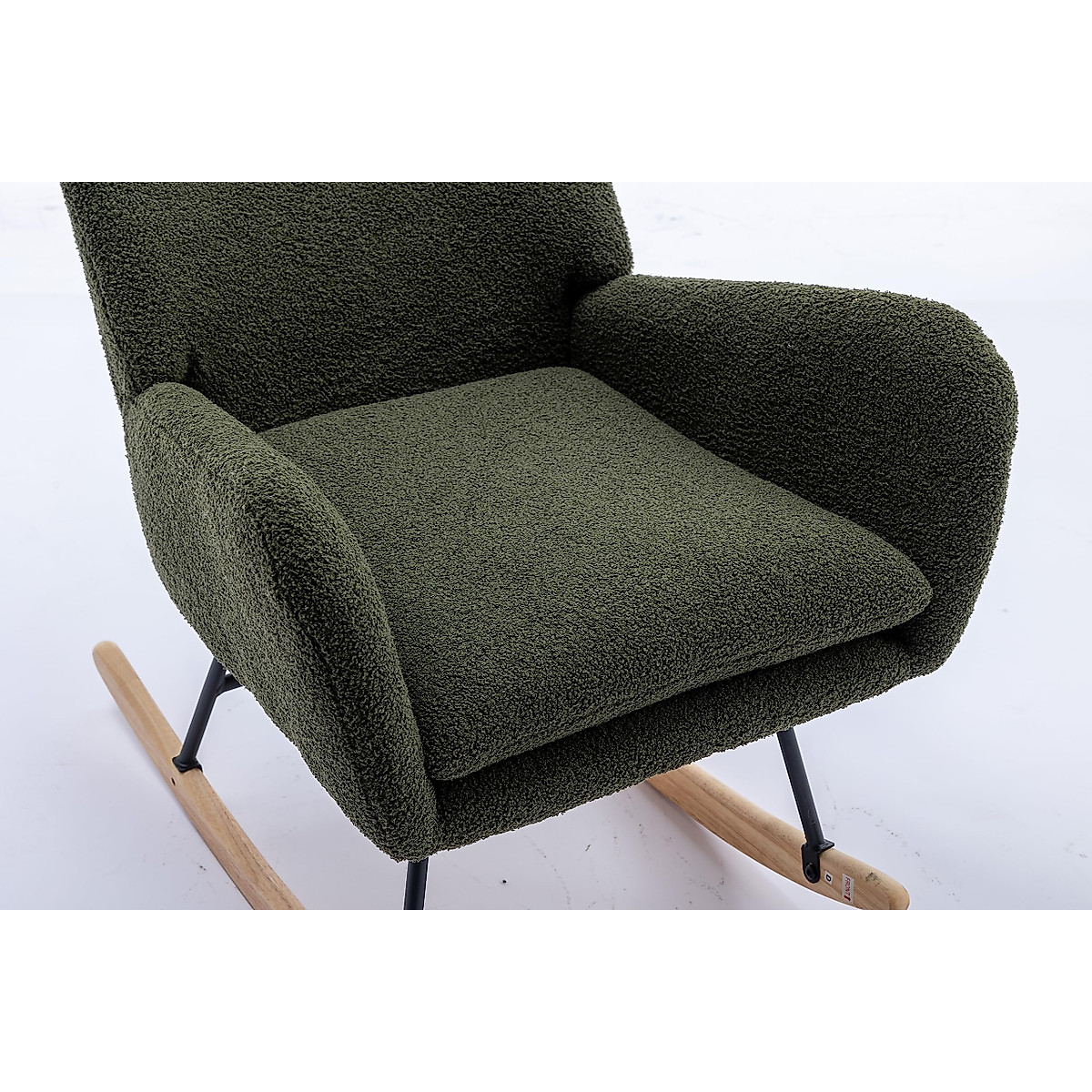 Lepfun 35.5 inch Casual, Soft Teddy Velvet Fabric Rocking Chair for Nursery,Comfy Wingback Glider Rocker with Safe Solid Wood Base for Living Room Bedroom and Balcony,Dark Green
