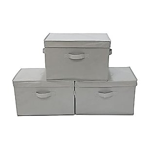 Sebadaci Storage Bins Cubes Baskets with Lids Handles Stackable Collapsible Storage Bins Baskets for Shelves, Organizing, Office Organizer, 3-pack Fabric Storage Cubes Living Room Closet, Gray, Medium