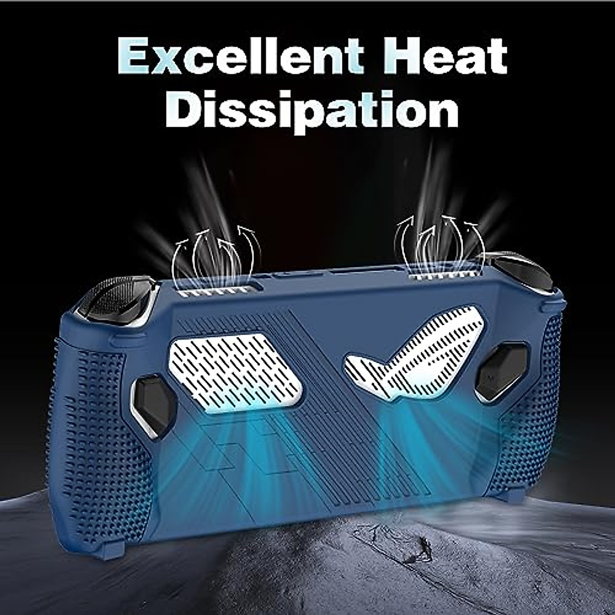 SUIHUOJI for Rog Ally Stand Protective Case, Silicone Accessories Protector, Soft Cover Skin Shell with 2 Pairs Thumb Grips Caps, Full Protection Kickstand for ASUS Rog Ally Handheld (Blue)