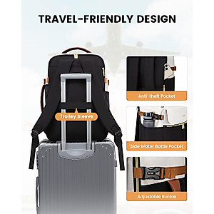 LOVEVOOK Travel Backpack for Women, TSA Carry On Backpack Flight Approved Luggage, 40L Water Resistant Personal Item Daypack Large Weekender Bag fit 17 inch Laptop with 3 Cubes, Beige-black-brown