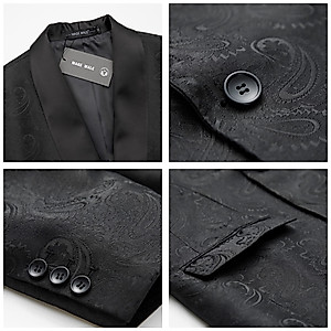 MAGE MALE Men's 2 Piece Floral Tuxedo Suit Paisley Shawl Lapel One Button Slim Fit Single Breasted Suit Jacket Pants Set Black