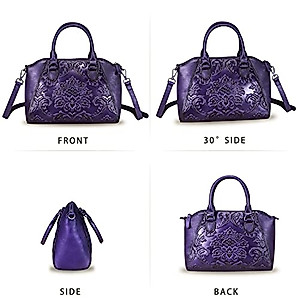 Genuine Leather Satchel for Women Top Handle Bags Handmade Purse Vintage Embossed Leather Crossbody Handbags Hobo Bag (Purple)