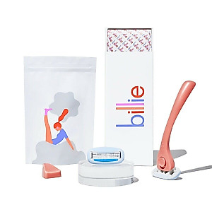 BLESS LINEN Billie Shaving Razor Coral w/(2) 5-Blade Cartridges AND the Magic Holder!