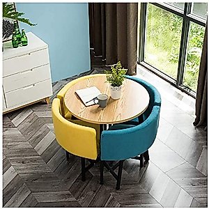 IWQHQXR Office Conference Table, Simple Leisure Table and Chair Set 4 Modern Home Kitchen Creative Living Room Display Dining Table Balcony Cafe Hotel Corridor (Color : Khaki) (Color : Yellow+Blue)