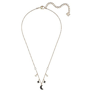 SWAROVSKI Symbolic Necklace with a Black Crystal Pavé Moon Black and White Crystal Studded Star Charms on a Gold-Tone Plated Chain