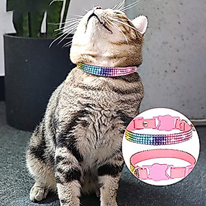 CHUKCHI Cat Collar Breakaway Bling Diamond Rhinestone with Bell Adjustable for Cats and Kitten Girl boy (Pink)