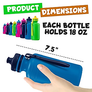 Bedwina Bulk Water Bottles For Kids - (pack Of 12) 18 Oz - 7.5 Inch BPA-Free Plastic with Pop-up Tops & Handles for Sports, Summer, Reusable Water Bottles Bulk For School